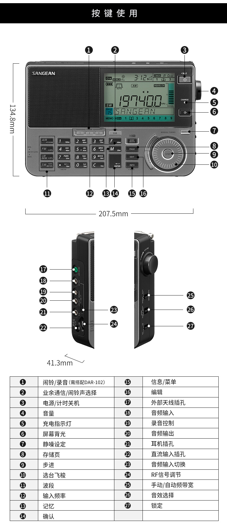 ATS-909X2 便携旗舰全波段数调收音机 钛金灰_收音机_SANGEAN
